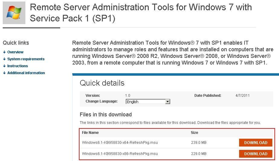 Instalar Herramientas Administrativas en Windows 7